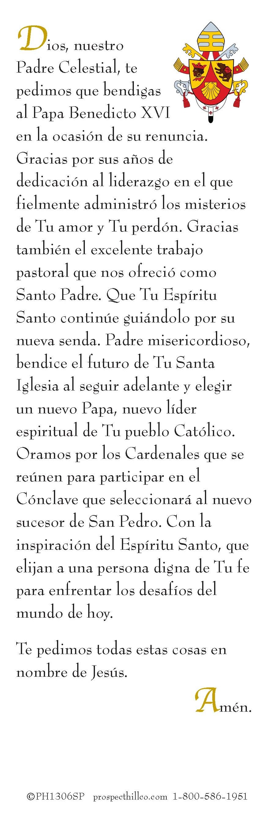 Pope Resignation card phc Bsp – Prospect Hill Co.