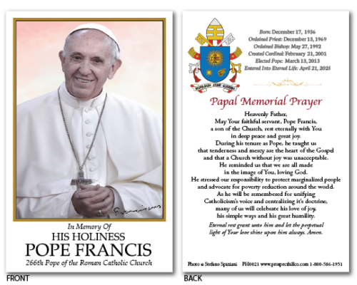 Pope Francis Prayer Card in English or Spanish - Prospect Hill Co.