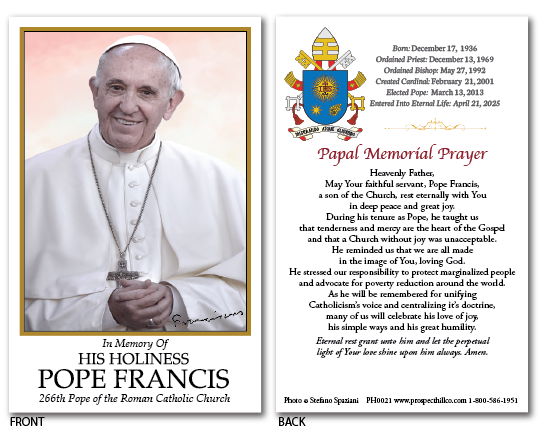 Pope Francis Prayer Card in English or Spanish - Prospect Hill Co.